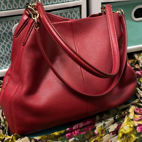 Coach | Bags | Coach Madison Phoebe Red Pebbled Leather Handbag | Poshmark